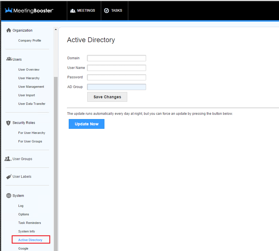 How do I access Active Directory settings in MeetingBooster ...
