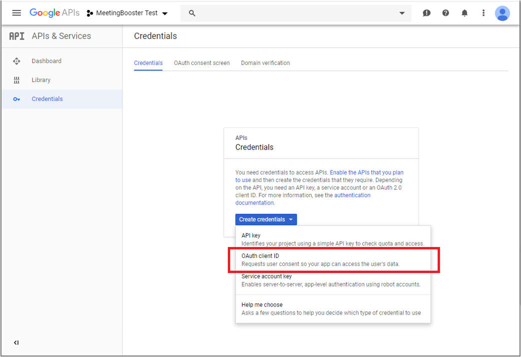 Setting up a Google Client ID for MeetingBooster - MatchWare FAQ